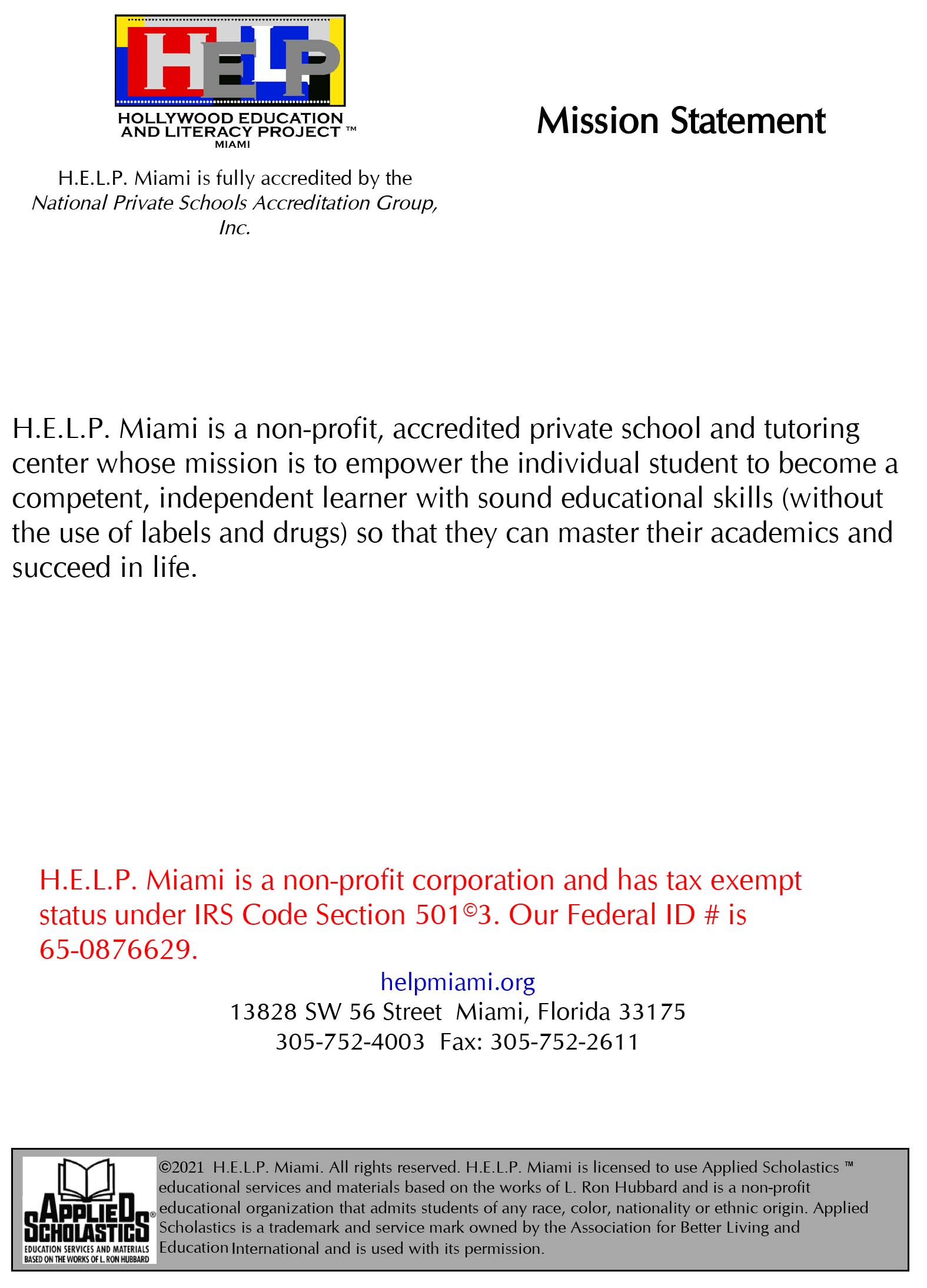 Mission Statement – H.E.L.P. Miami